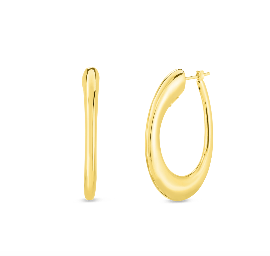 Roberto Coin 18K Yellow Designer Gold Medium Contoured Hoop Earrings ...